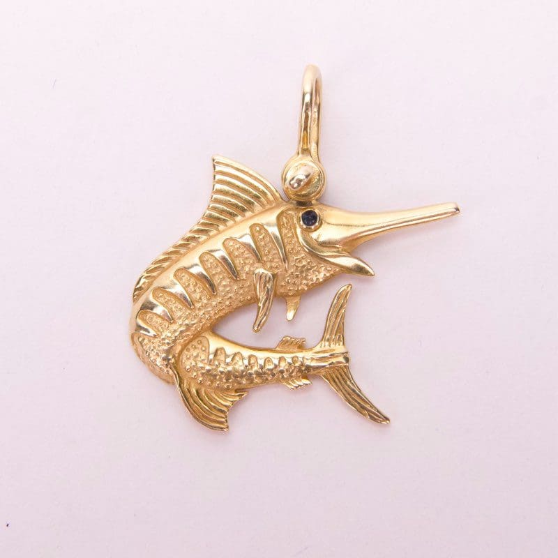 14k Yellow Gold Marlin Sailfish Fish Drop Pendant - Barry's Pawn and ...